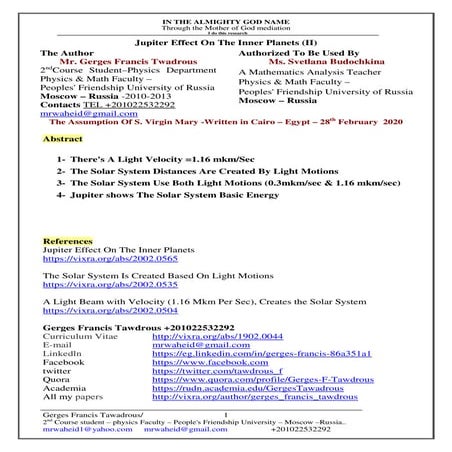 Jupiter Effect On The Inner Planets (II) | PDF | Physics | Science