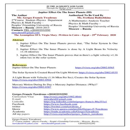 Jupiter Effect On The Inner Planets (III) | PDF
