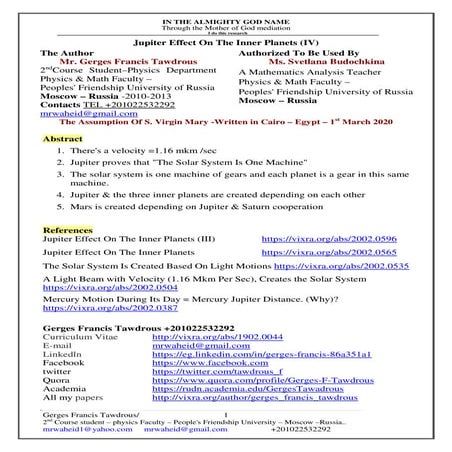 Jupiter Effect On The Inner Planets (II) | PDF