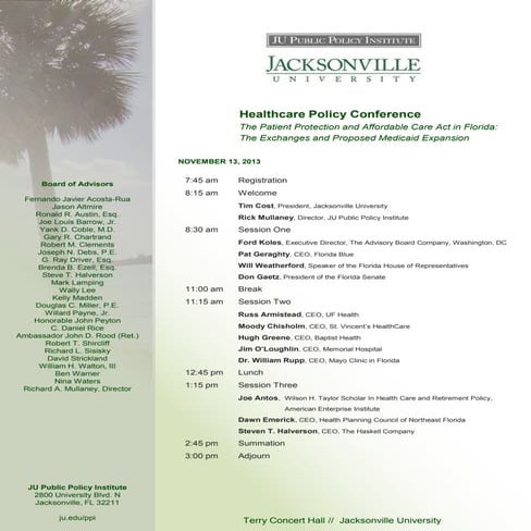 JU PPI Healthcare Policy Conference Agenda (2013) | PDF