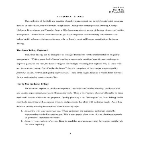 Juran Trilogy Paper | PDF