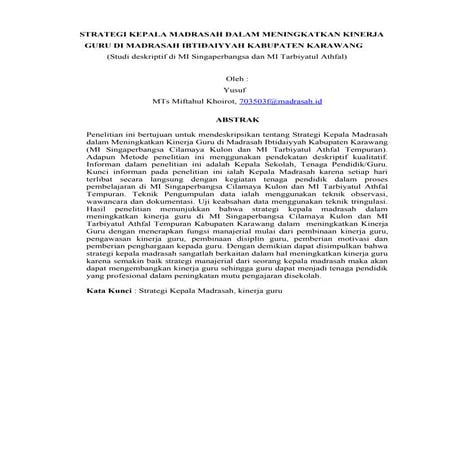Jurnal- strategi kepala madrasah dalam meningkatkan kinerja guru di Madrasah.pdf