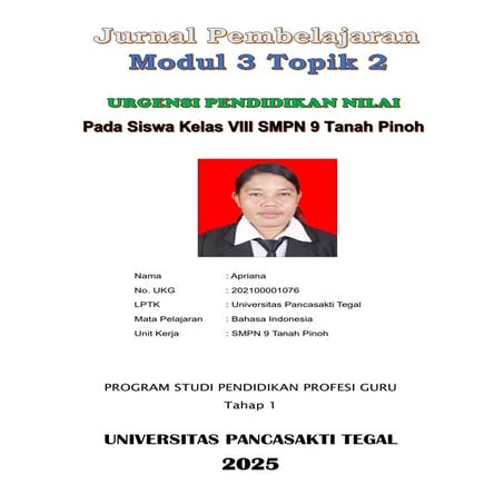 JURNAL 3 Urgensi Pendidikan Nilai oke oke | PDF