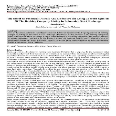 The Effect Of Financial Distress And Disclosure On Going Concern ...