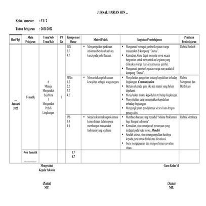 Jurnal Kelas 6 Tema 6 Datadikdasmen Docx