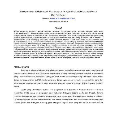 JURNAL KOMODIFIKASI PEMBERITAAN ATAS FENOMENA SCBD CITAYEM FASHION WEEK ...