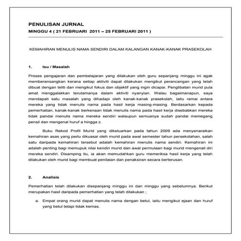 CONTOH PENULISAN JURNAL MINGGUAN PRAKTIKUM | DOCX