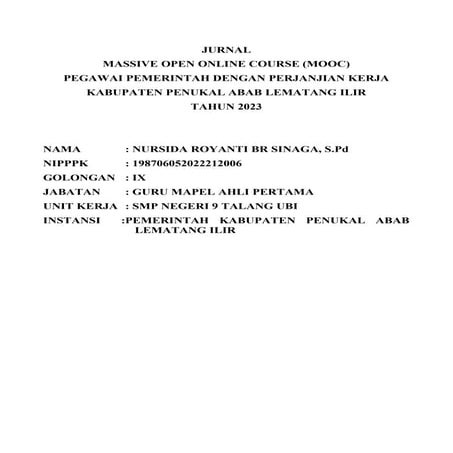 JURNAL MOOC PPPK NURSIDA R SINAGA.docx