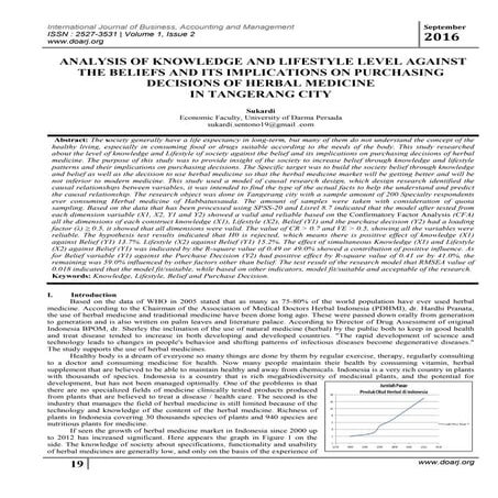 Jurnal ANALYSIS OF KNOWLEDGE AND LIFESTYLE LEVEL AGAINST THE BELIEFS ...