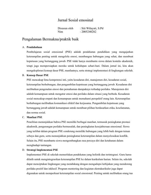 Aksi Nyata Modul 2 Pembelajaran Sosial Emosional PPG Piloting Tahap 3 (LULUS VALIDASI) | PDF