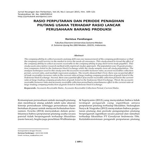 Jurnal rasio perputaran dan periode penagihan pitang usaha terhadap ...