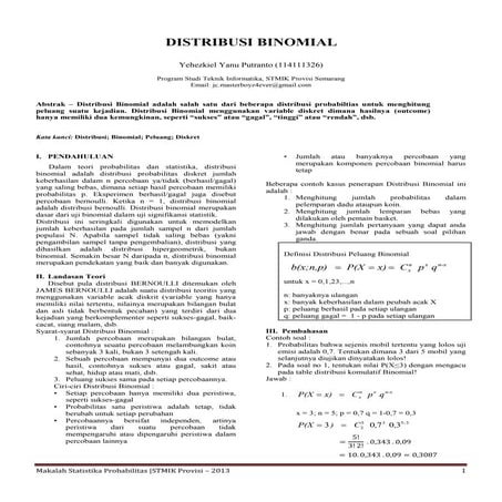 Jurnal statistika probabilitas distribusi binomial | PDF