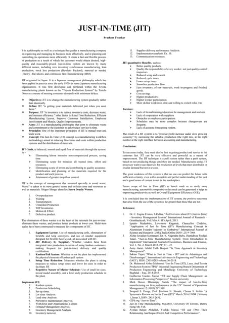 Just In Time Jit And Lean Production Pptx