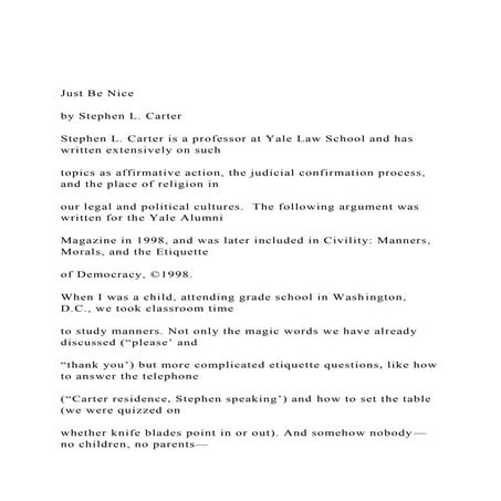 Just Be Nice by Stephen L. Carter Stephen L. Carter.docx