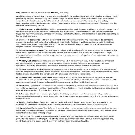 Fasteners in the Defense and Military Industry | PDF