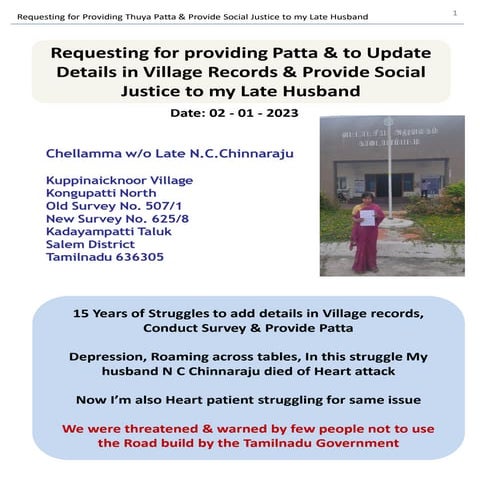 Justice to My Late Husband Providing Patta | PDF