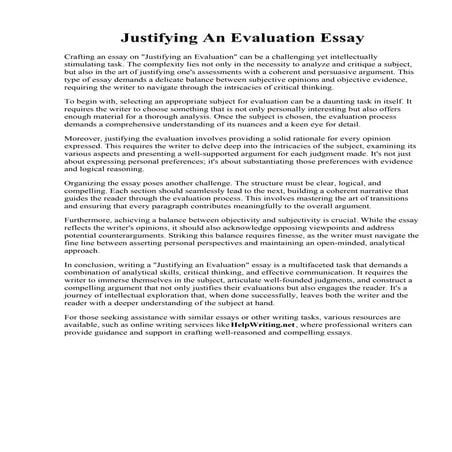 Justifying An Evaluation Essay. Justifying an Evaluation Essay Example ...