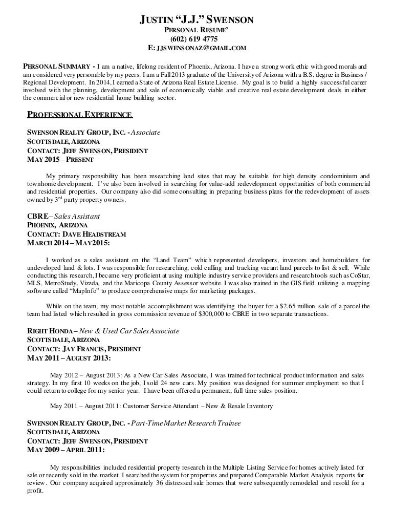 Justin J. Swenson - Resume' - July 2016 (re-formatted)
