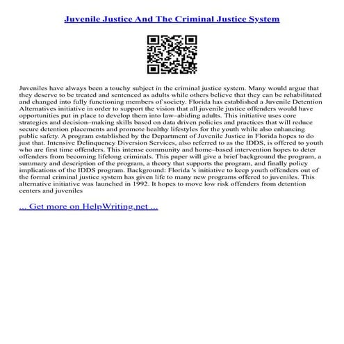 Juvenile Justice And The Criminal Justice System | PDF