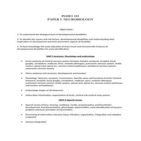 PGDEI Neurobiology - paper 1 NEUROBIOLOGY | PDF