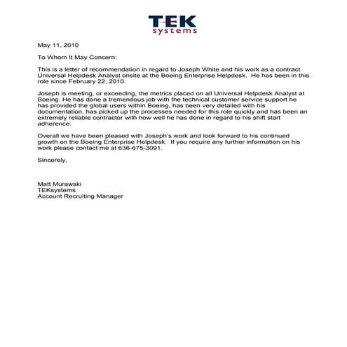 Tek Systems Recommendation Letter | DOC