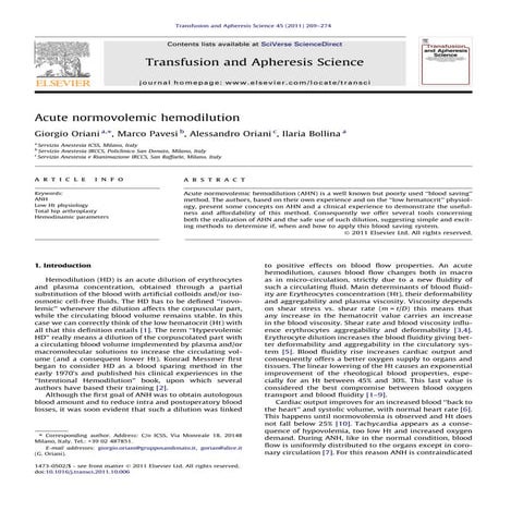 Acute normovolemic hemodilution | PDF