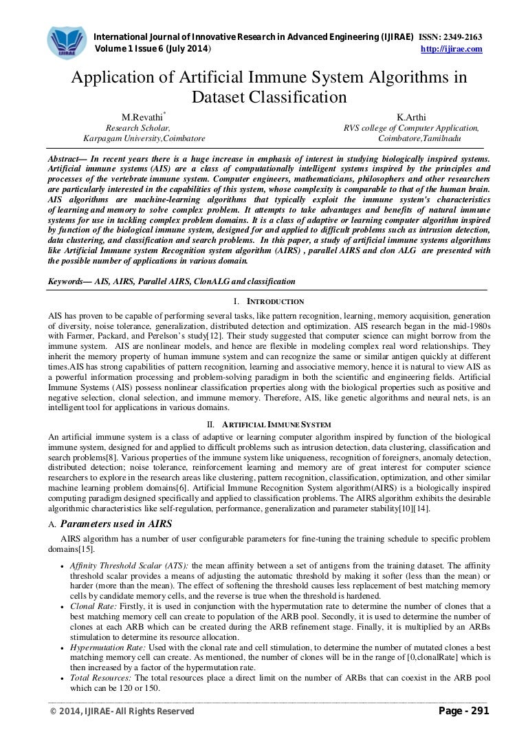 Application Of Artificial Immune System Algorithms In Dataset Classif