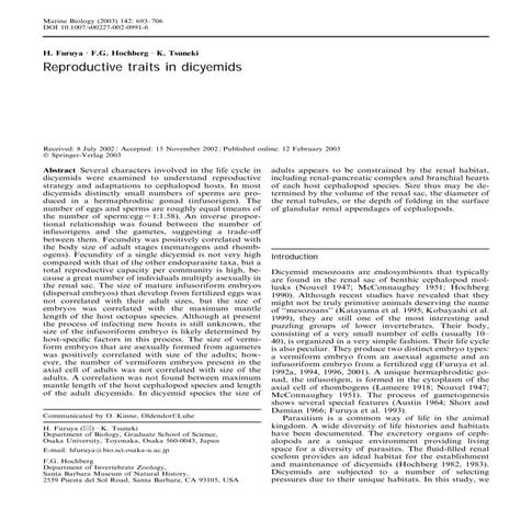 Reproductive traits in dicyemids | PDF