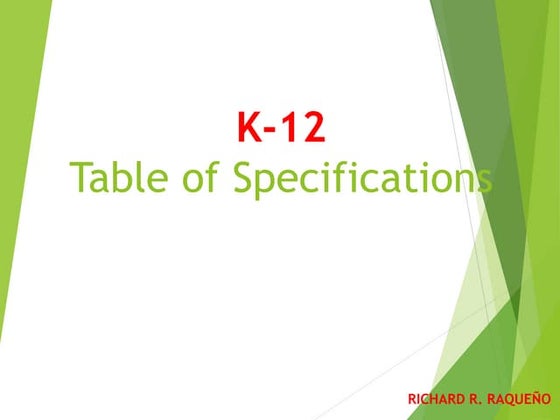 Table of specifications | PPTX