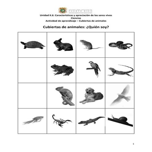 K.6 actividad de aprendizaje cubiertas de animales | PDF