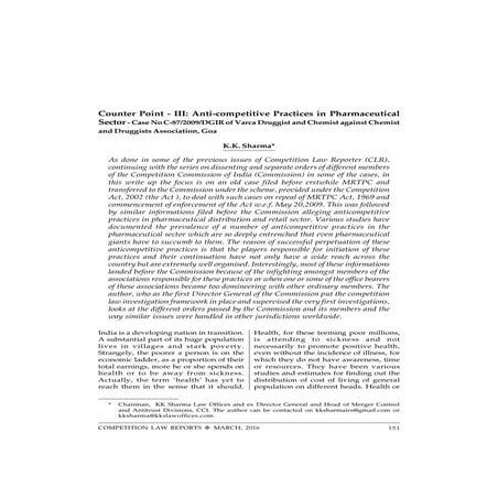 Counter Point - III: Anti-competitive Practices in Pharmaceutical ...