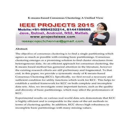 K Means Based Consensus Clustering A Unified View Pdf Computer