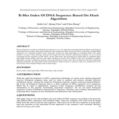 K mer index of dna sequence based on hash | PDF