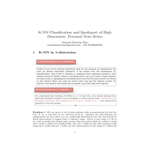 K -NN classification and Spoilsport of High Dimension. | PDF