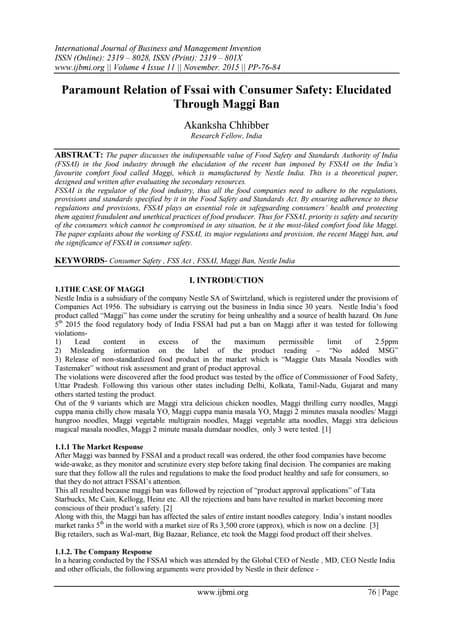 Case: Maggi Noodles safety concerns in India 2015 (Excessive lead MSG ...