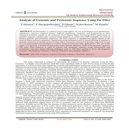 Analysis of Genomic and Proteomic Sequence Using Fir Filter | PDF