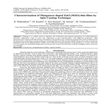 Characterization of Manganese doped ZnO (MZO) thin films by Spin ...