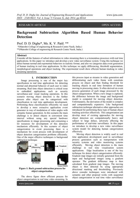Background Subtraction Algorithm Based Human Behavior Detection Pdf