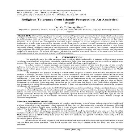 Religious Tolerance from Islamic Perspective: An Analytical Study | PDF