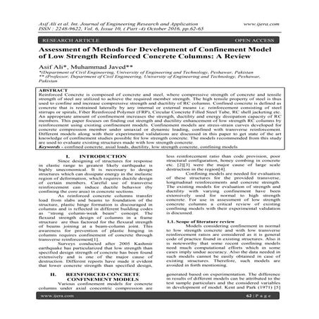 Assessment Of Methods For Development Of Confinement Model Of Low Strength Reinforced Concrete