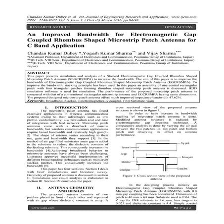 An Improved Bandwidth for Electromagnetic Gap Coupled Rhombus Shaped ...