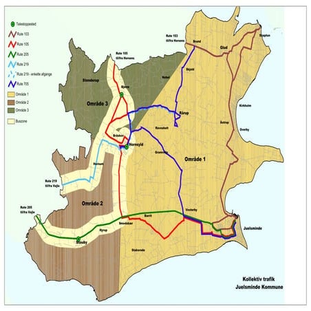 Kort over Kollektiv trafik i Juelsminde Kommune 2006/07 | Vejle Amts ...
