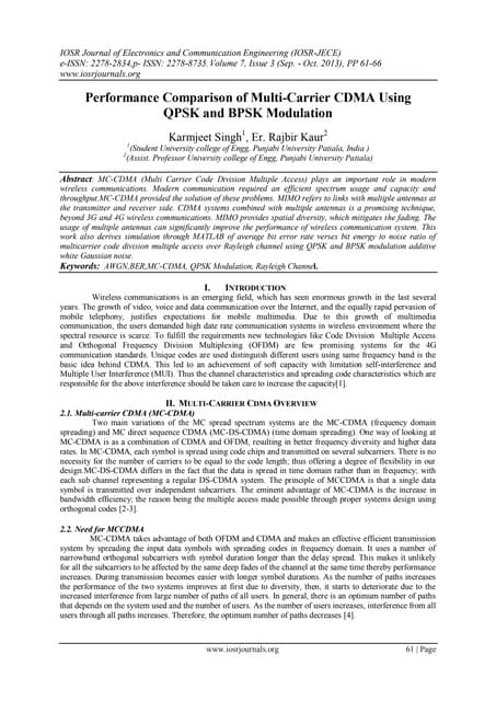 Performance Comparison Of Multi Carrier Cdma Using Qpsk And Bpsk