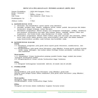 K1 t1-st4-p6 rpp tema 1 kelas 1sub tema 4 (3) | PDF