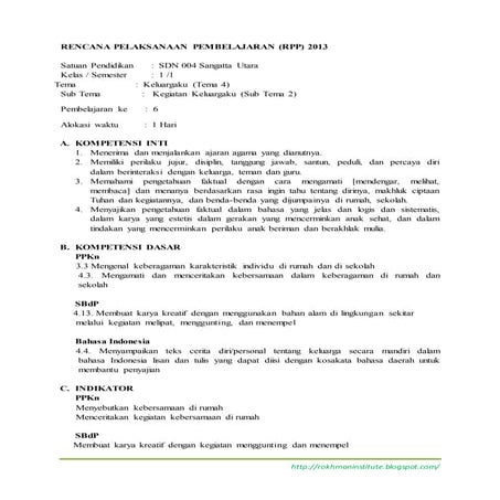 K1 t4-st2-p6 rpp tema 4 kelas 1 sub tema 1 (1) | PDF