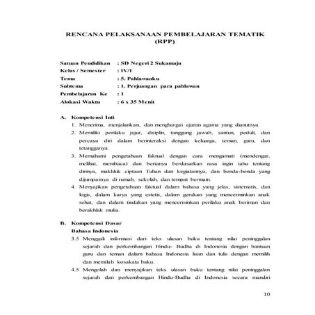RPP tematik kelas 4 | DOCX