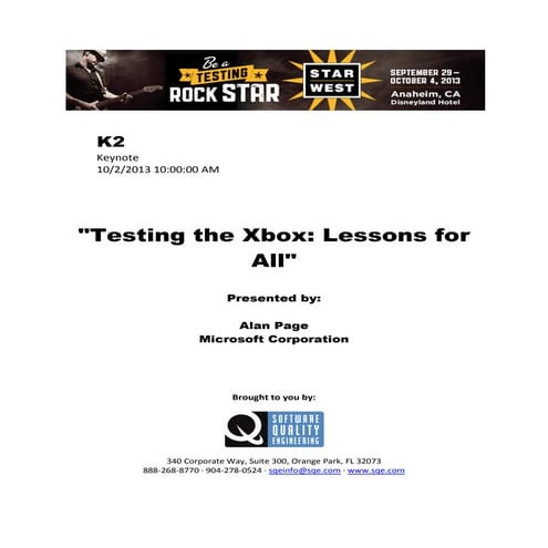 Keynote: Testing the Xbox: Lessons for All | PDF