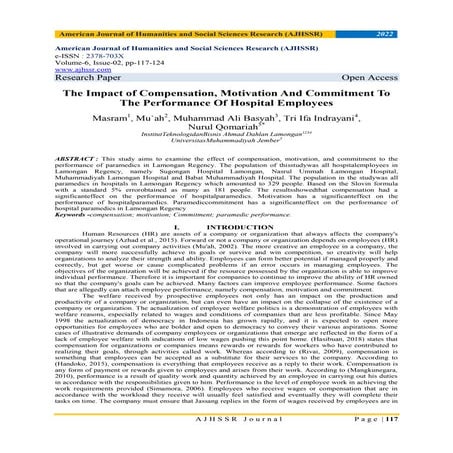 The Impact of Compensation, Motivation And Commitment To The Performance Of Hospital Employees | PDF
