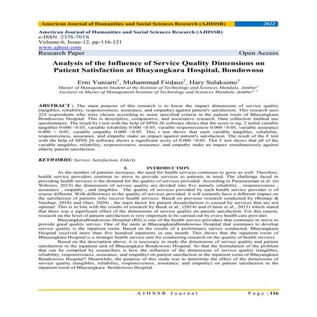 Analysis of the Influence of Service Quality Dimensions on Patient Satisfaction at Bhayangkara ...