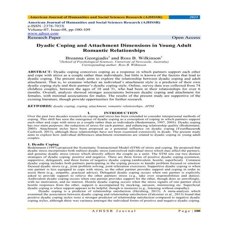 Dyadic Coping and Attachment Dimensions in Young Adult Romantic Relationships | PDF